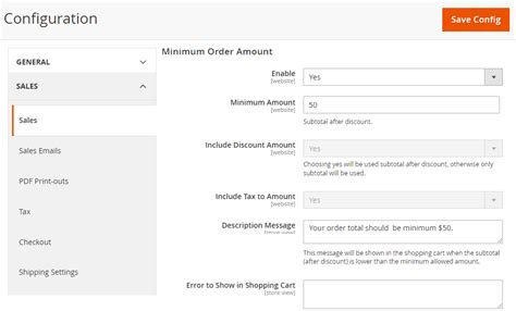 how to configure the minimum order amount in magento 2 fme