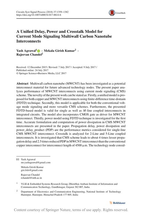 A Unified Delay Power And Crosstalk Model For Current Mode Signaling Multiwall Carbon Nanotube
