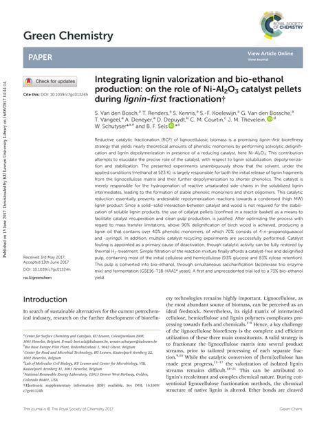 Pdf Integrating Lignin Valorization And Bio Ethanol Production On The Role Of Ni Al2o3