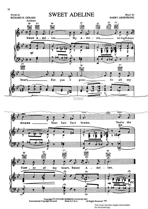 Sweet Adeline Sheet Music By Harry Armstrong Fbd 23675 Notendownload