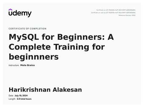 Check Out This Certificate I Got For Mysql For Beginners A Complete Training For Beginnners