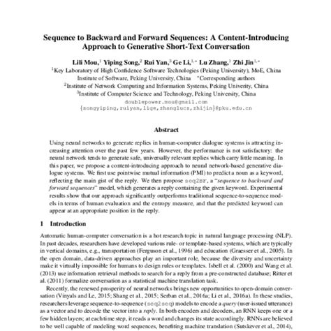 Sequence To Backward And Forward Sequences A Content Introducing Approach To Generative Short