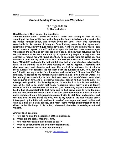 Free Reading Comprehension Worksheets 6th Grade