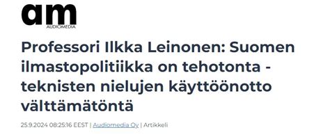 Pohdiskelin Ilmastopolitiikkaan Fossiilisten Päästöjen Nollaamiseen
