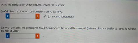 Solved Using The Tabulation Of Diffusion Data Answer The Chegg