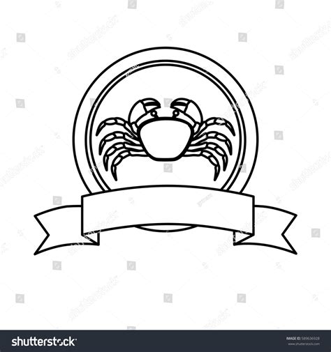 Monochrome Line Contour Crab Circular Frame Stock Vector Royalty Free