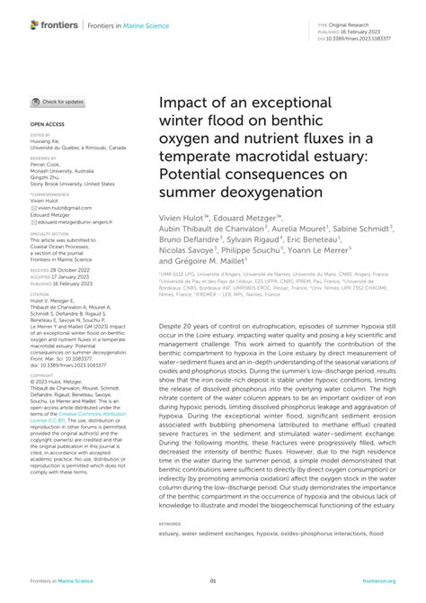 Pdf Impact Of An Exceptional Winter Flood On Benthic Oxygen And Nutrient Fluxes In A Temperate
