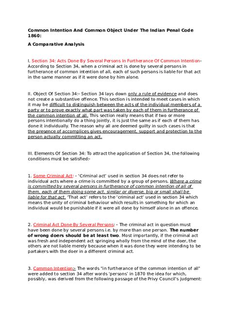Doc Common Intention And Common Object Under The Indian Penal Code