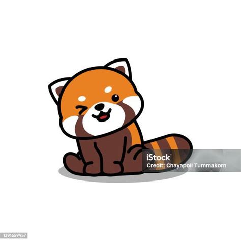 귀여운 빨간 팬더 앉아서 윙킹 눈 만화 아이콘 벡터 일러스트 레이 션 너구리판다에 대한 스톡 벡터 아트 및 기타 이미지 너구리판다 드로잉 가축 Istock