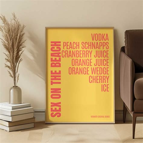 Sex On The Beach Cocktail Typography Print For Kitchen Veranito