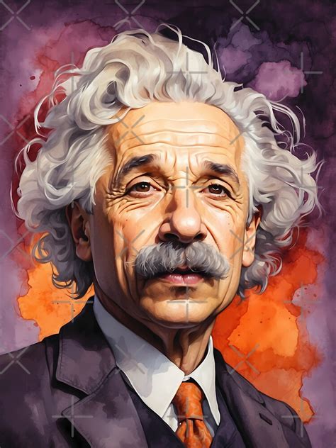 Albert Einstein Orange Purple Watercolor Portrait Sticker For Sale By