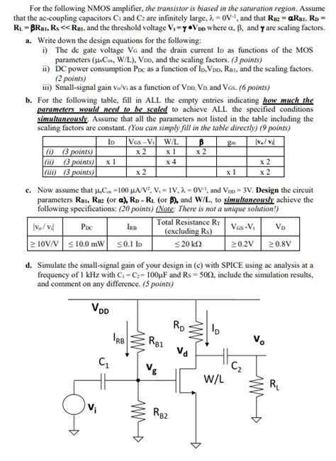 SOLVED For The Following NMOS Amplifier The Transistor Is Biased In The Saturation Region