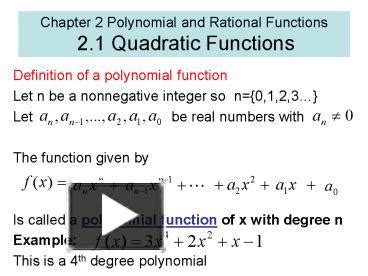 PPT Chapter Polynomial And Rational Functions Quadratic Functions PowerPoint