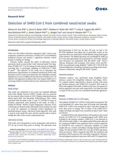 Pdf Detection Of Sars Cov 2 From Combined Nasalrectal Swabs