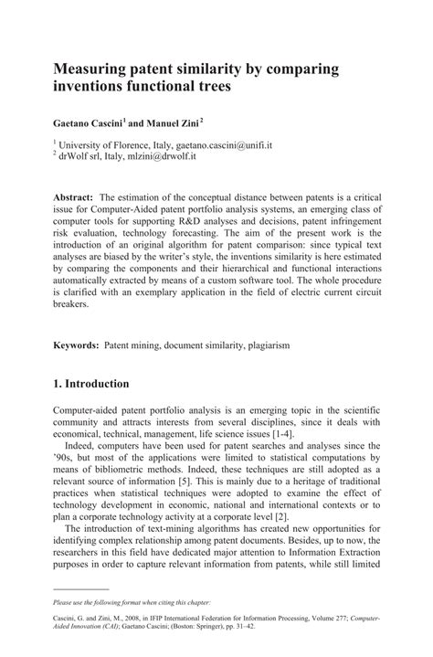 Pdf Measuring Patent Similarity By Comparing Inventions Functional Trees