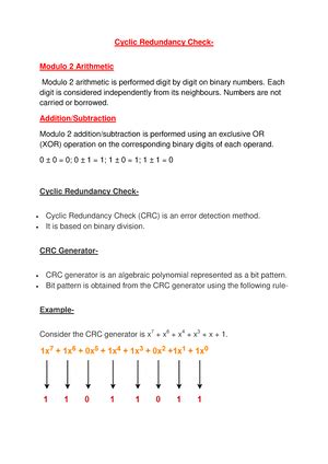CRC Problems On CRC Cyclic Redundancy Check Modulo Arithmetic Modulo Arithmetic Is