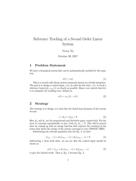 Reference Tracking Of A Second Order Linear System Pdf