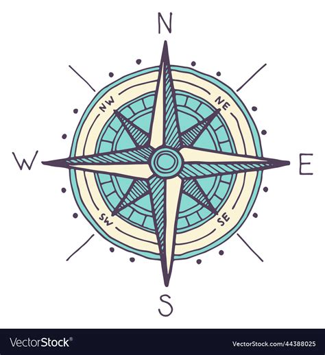 Compass Symbol Marine Navigation Hand Drawn Vector Image