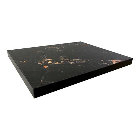 Melamine Table Top With Black Marble Pattern And Rust Orange Veining