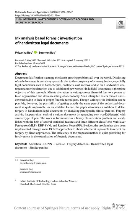 Ink Analysis Based Forensic Investigation Of Handwritten Legal Documents Request Pdf