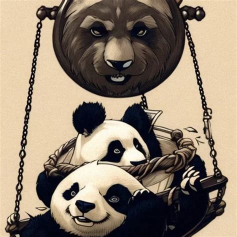Ai Art Generator Minimal Pandas Playing On A Swing Tattoo Sketch