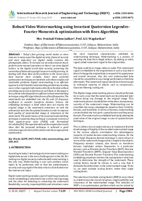 Pdf Robust Video Watermarking Using Invariant Quaternion Legendre Fourier Moments