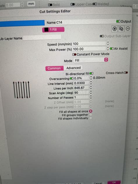 Settings To Fill In Text Lightburn Software Questions Lightburn Software Forum
