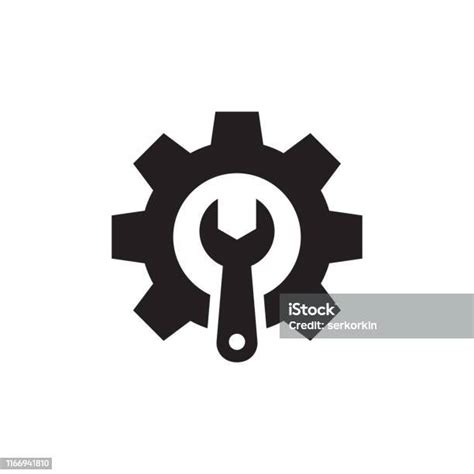 렌치와 기어 웹 사이트 모바일 응용 프로그램 프리젠 테이션 인포 그래픽 흰색 배경 벡터 그림에 검은 색 아이콘 Seo 개념 기호입니다 설정 설정 기호입니다 그래픽 디자인