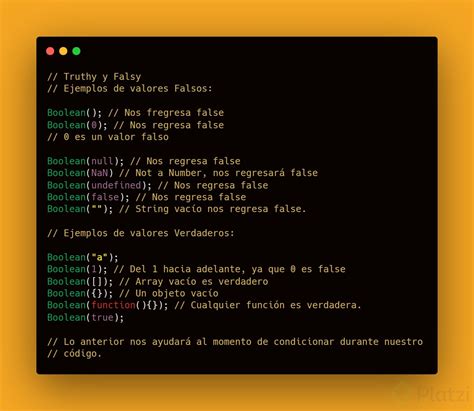 valores truthy y falsy platzi