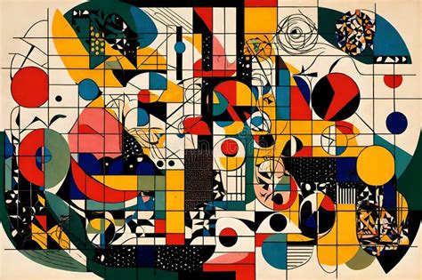 An Abstract Composition Of Brutalist Geometric Shapes And Grids Stock