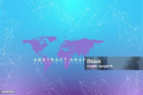 글로벌 기술 네트워킹 개념 정치 세계 지도입니다 디지털 데이터 시각화입니다 라인 총입니다 큰 데이터 배경 통신 합니다 과학적인 벡터 일러스트 레이 션 0명에 대한 스톡 벡터