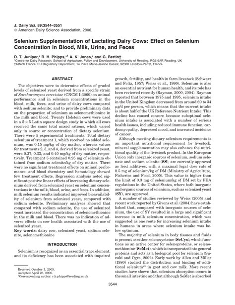 Pdf Selenium Supplementation Of Lactating Dairy Cows Effect On