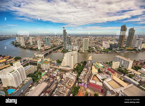 Bangkok Thailand City Skyline At Chao Phraya River And Icon Siam Stock