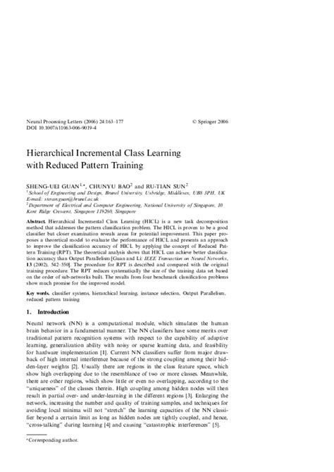 Pdf Hierarchical Incremental Class Learning With Reduced Pattern Training