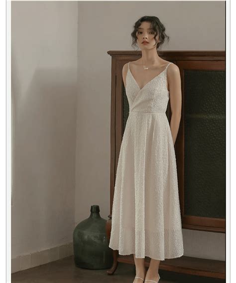 여름 랩 프릴 리본 쉬폰 펀칭 나시 브이넥 롱원피스 화이트 바캉스룩 해변룩 상견례