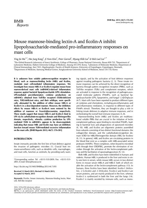 Pdf Mouse Mannose Binding Lectin A And Ficolin A Inhibit