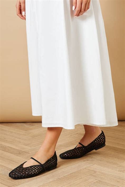 Black Oasis Lacey Open Weave Mary Jane Ballet Pumps Warehouse