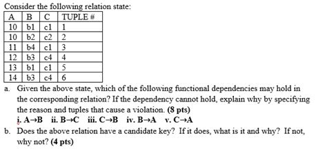 solved consider the following relation state ab с tuple