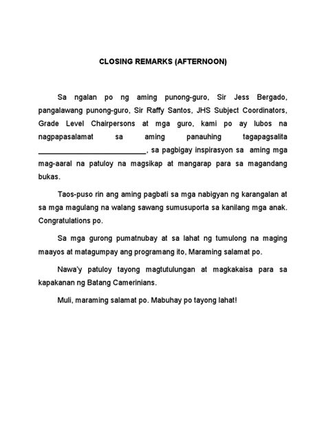 Closing Remarks Pdf