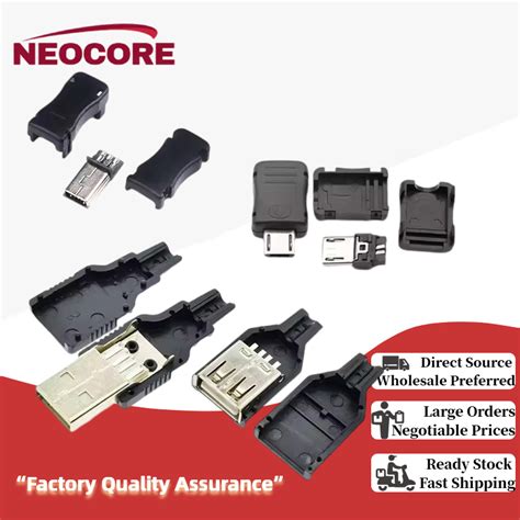 10set Type A Male Usb 4 Pin Plug Socket Connector With Black Plastic Cover Micro Mk5p Mini Usb