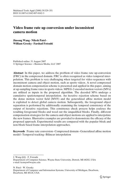 PDF Video Frame Rate Up Conversion Under Inconsistent Camera Motion