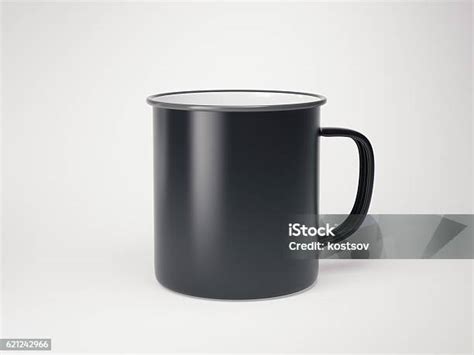 밝은 바닥에 검은 색 빈 에나멜 머그잔 3d 렌더링 0명에 대한 스톡 사진 및 기타 이미지 0명 강철 관광 Istock