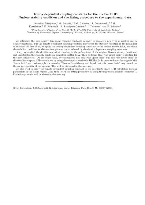 Pdf Density Dependent Coupling Constants For The Nuclear Edf