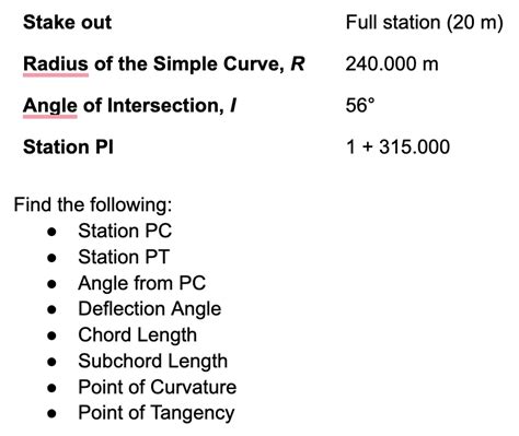 Solved LAYING OUT A HORIZONTAL SIMPLE CURVE BY Chegg