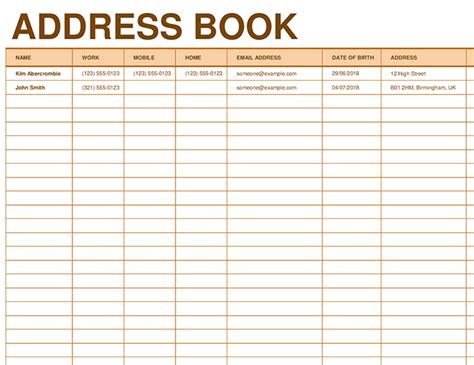 Excel Template For Address Book