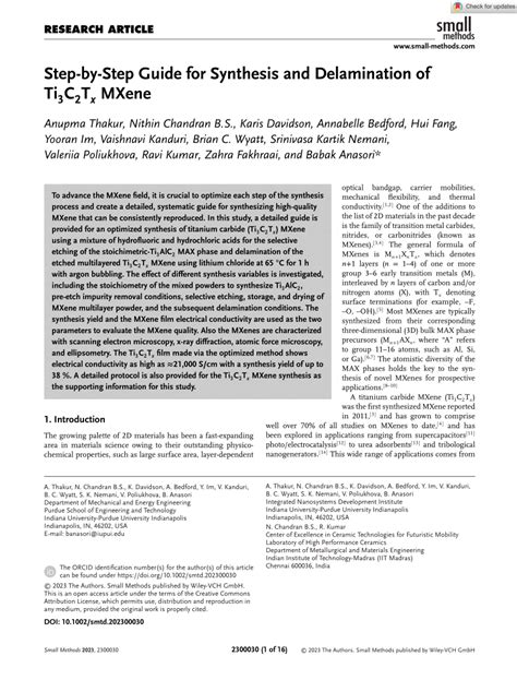 Pdf Step‐by‐step Guide For Synthesis And Delamination Of Ti3c2tx Mxene