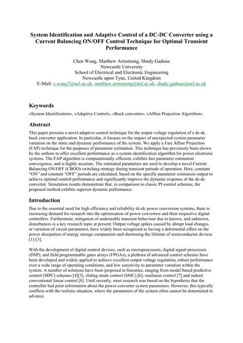 Pdf System Identification And Adaptive Control Of A Dc Dc Converter Using A Current Balancing