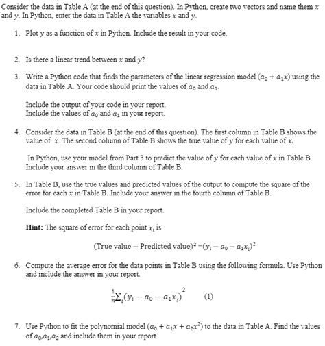 Consider The Data In Table A At The End Of This Chegg
