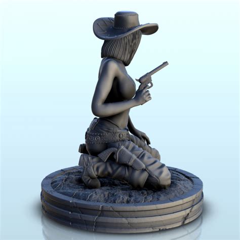 D Printable Half Naked Sexy Woman Crouching With Revolver NSFW Six Gun Sound Desperado