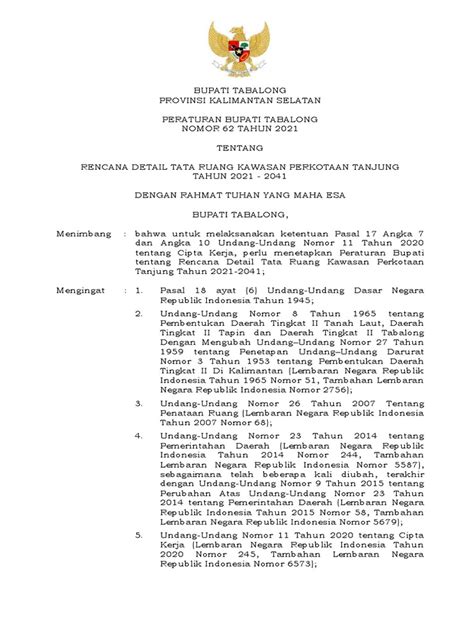 Rdtr Kawasan Perkotaan Tanjung No 62 Tahun 2021 Pdf Pdf